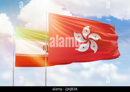 Hong Kong and Iran two flags textile cloth 3D rendering Stock Photo - Alamy