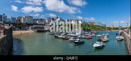 The pretty harbour of Tenby Pembrokeshire with its many small boats ...