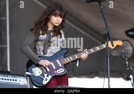 Singer and bass guitarist Penelope Lowenstein is shown performing on ...