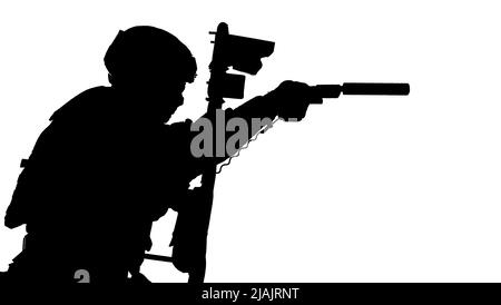 SWAT team fighter hiding behind ballistic shield and aiming pistol ...