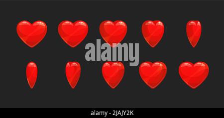 Animated red heart sequence game sprite sheet. Cartoon vector love ...