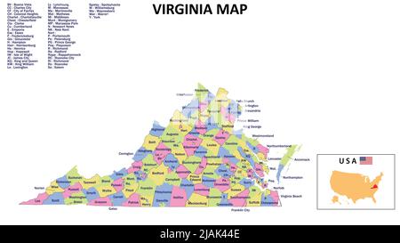 Virginia Map. Political map of Virginia with boundaries in Outline ...