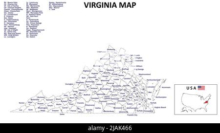 Virginia Map. Political map of Virginia with boundaries in Outline ...