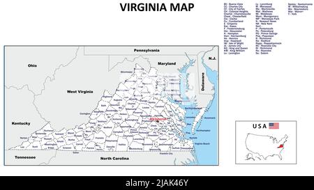 Virginia Map. Political map of Virginia with boundaries in Outline ...