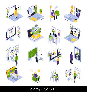 Professional development of teachers icons set outline vector. Webinar ...