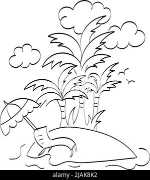 Palm Tree And Beach Coloring Page