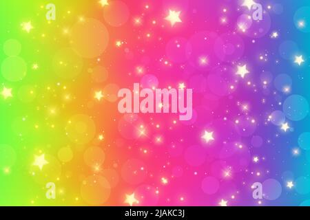 Rainbow wavy background with stars and sparkles. Striped multicolor ...
