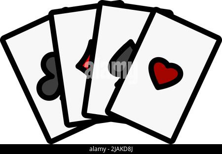 Set Of Four Card Icons. Editable Bold Outline With Color Fill Design ...