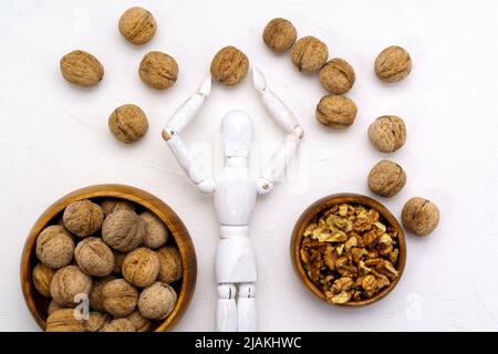 Walnuts like healthy food for the brain. Shape of human brain is ...