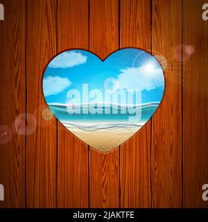 Hello summer - blue wooden background with tropical flowers and text ...