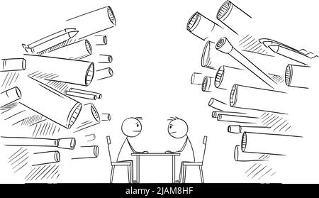 War or Peace Negotiation, Vector Cartoon Stick Figure Illustration ...