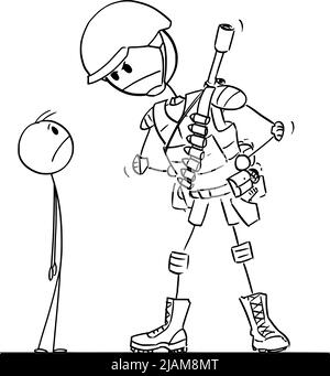 Civilian and Armed Soldier, Peace and War, Vector Cartoon Stick Figure ...