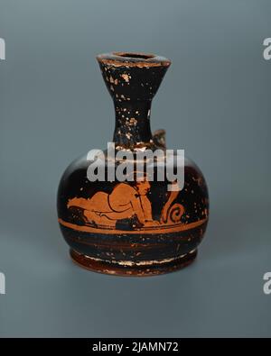 This Aryballos, a type of ancient oil jar, features the depiction of a ...