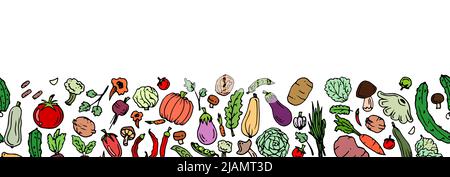 Delicious vegetables. Garden fruits. Bottom border at edge. Edible food ...