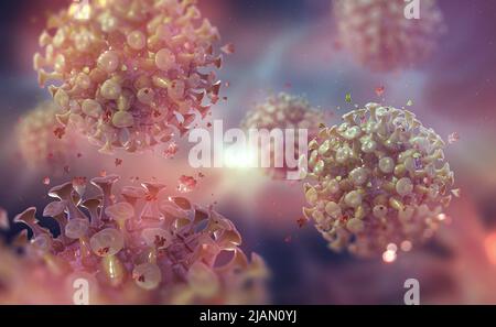 Virus inside cell. Replication and mutation of viruses. Macro 3D ...