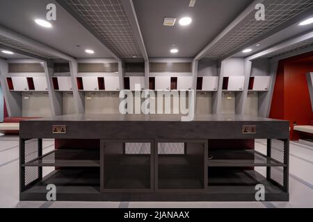 Players changing rooms at Khalifa International Stadium. The arena is ...
