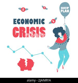 Economic crisis back up plan cartoon flat vector illustration Stock ...