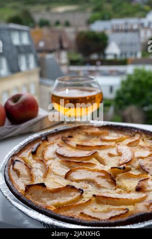 Apple products of Normandy region, homemade baked apple cake and cider ...