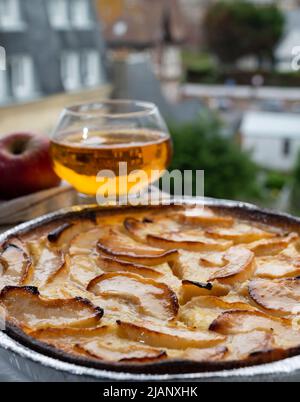 Apple products of Normandy region, homemade baked apple cake and cider ...