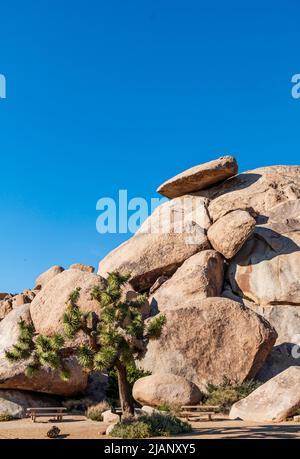 peculiar rock formations of big boulders of rock in Joshua Tree ...