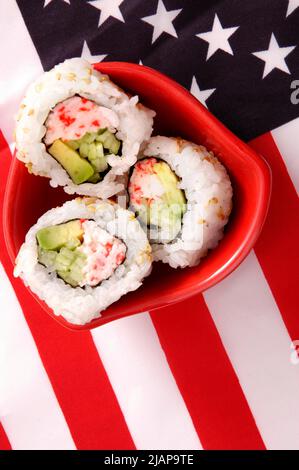 American roll sushi and Japanese rice style Stock Photo - Alamy