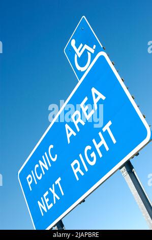 Picnic sign sat off ramp on freeway with wheelchair accessible ...