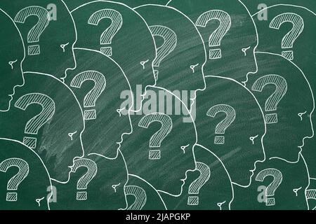 Human faces with question marks inside. FAQ. Frequently Asked Questions ...