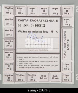 A pattern of a regulation card for meat, sausages and poultry from 1981 ...