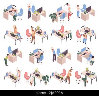 Healthy Lifestyle concept. Office workers perform desk exercises for ...