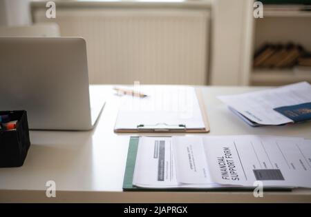 Application forms for Ukrainian refugees on desk in asylum centre Stock ...