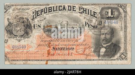 Banknot na 1 peso; Republic of Chile, Chile, 16.02.1891r. American Bank ...