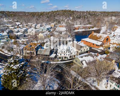 Manchester historic town center and harbor aerial view including First ...
