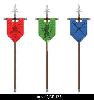 Medieval style vertical flag design with heraldic symbol, flag of noble ...