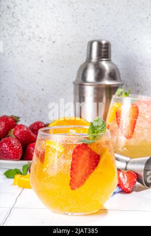 Homemade Summer Sparkling White Wine Sangria. Cold fizz fruit and berry ...