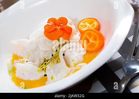 Ceviche with codfish, avocado sauce Stock Photo - Alamy