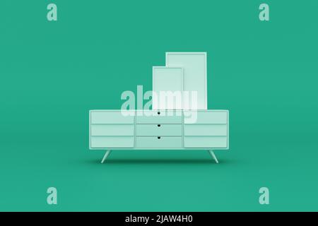 TV cabinet isolated on turquoise background, flat style, 3D rendering ...