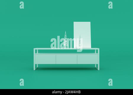 TV cabinet isolated on turquoise background, flat style, 3D rendering ...
