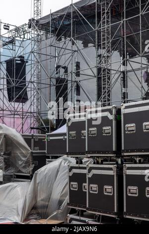 Case boxes for musical equipment. Professional stage equipment is ...