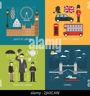 London city symbols landmarks and traditions for travelers 4 flat icons ...
