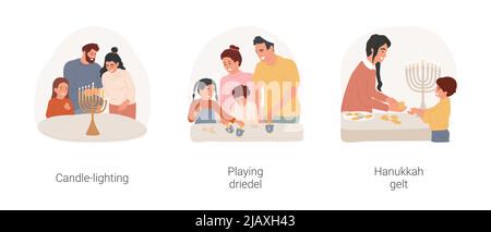 Hanukkah traditions isolated cartoon vector illustration set Stock ...