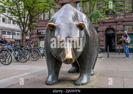 Bronzeskulptur, Bulle und Bär, Deutsche Börse, Börsenplatz, Frankfurt ...