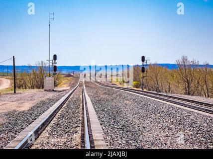 Long straight railroad tracks ion northwestern Nebraska USA Stock Photo ...