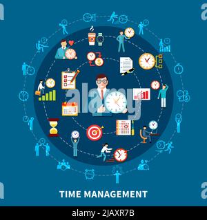 Circle composition of time management pictogram icons flat people ...