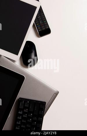 Old computers, digital tablets, mobile phones, many used electronic ...