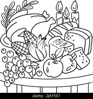 Thanksgiving Feast Coloring Page for Kids Stock Vector Image & Art - Alamy
