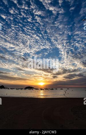 Sunrise on the bay of Tossa de mar, Spain, rising of the sun on the ...