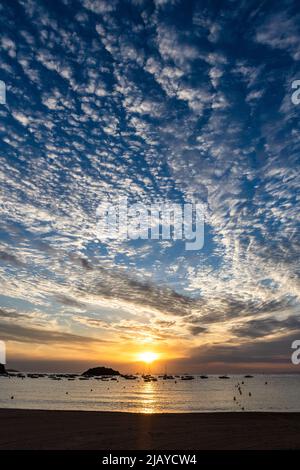 Blue hour at the beach in Tossa de Mar, Girona, Catalonia, Spain Stock ...