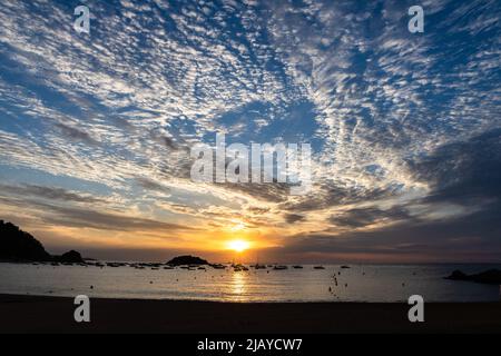 Blue hour at the beach in Tossa de Mar, Girona, Catalonia, Spain Stock ...