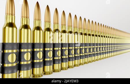3d render illustration of riflr ammunition belts. Nato calliber ...