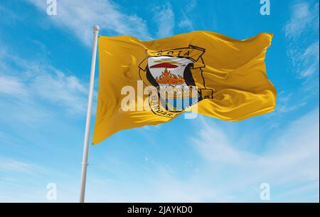 official flag of Bandar Lampung City Indonesia at cloudy sky background ...